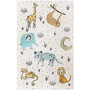 Unique Loom Whimsy Kids Collection Area Rug - Animals (Rectangular 5' 3" x 8' 0", Ivory/ Black)