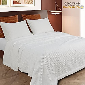 PHF Waffle Sherpa Blanket King Size, Luxury Warm Plush Flannel Blanket for Winter, No Shed No Pilling Cozy Soft Waffle Weave Fleece Blanket for Bed and Couch, White, 104x90 Inches