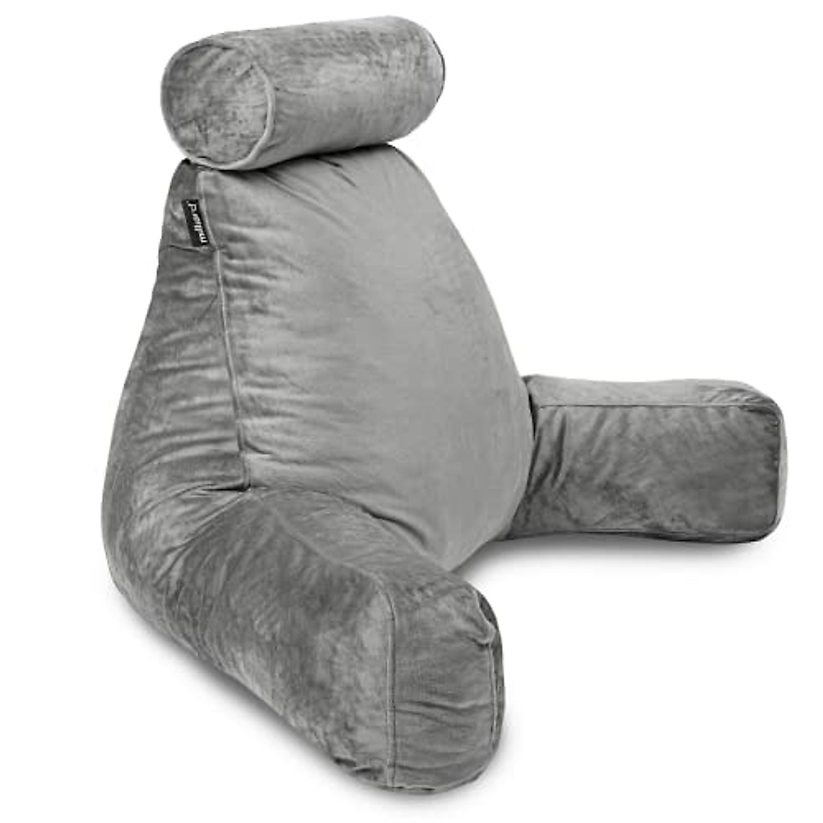 Milliard Extra Large Reading Pillow with Shredded Memory Foam, Wedge Back Rest Pillow for Sitting in Bed with Removable Velour Cover –24x18 inches (Grey)
