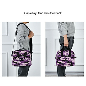ALAZA Black Purple Camo Lunch Bags for Women Leakproof Crossbody Lunch Bag Lunch Cooler Bag with Shoulder Strap(226be8k)