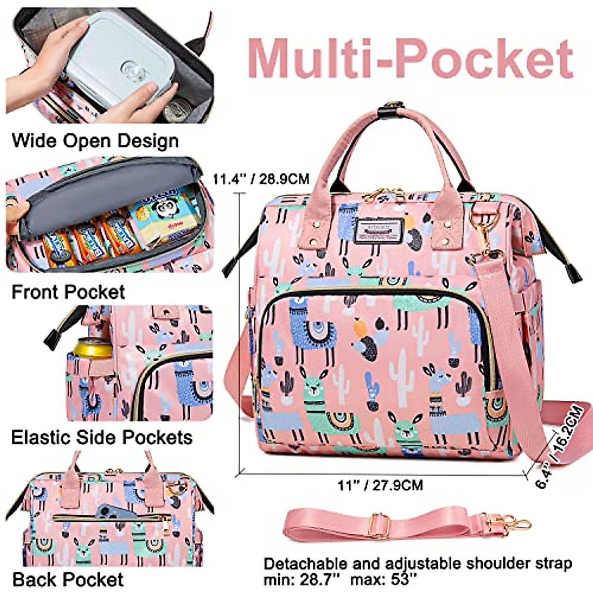 Artelaris Lunch Bag for Women, Insulated Lunch Box Women for Work, Large Leakproof Lunch Cooler Purse, Reusable Lunch Tote for Adult with Side Pockets & Shoulder Strap Picnic Hiking