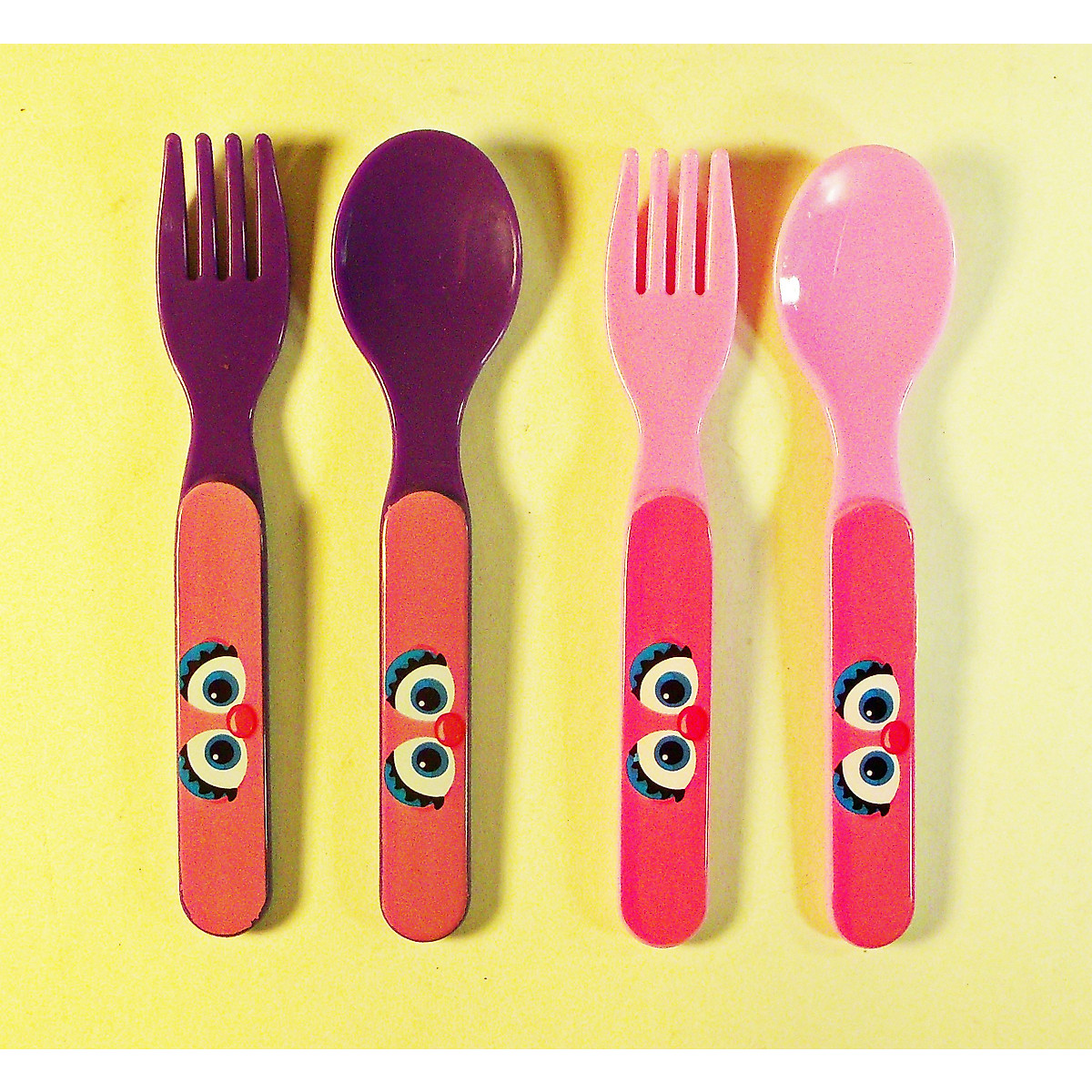 Set of 4 Sesame Street Abby Cadabby Plastic Forks and Spoons - Pink and Purple