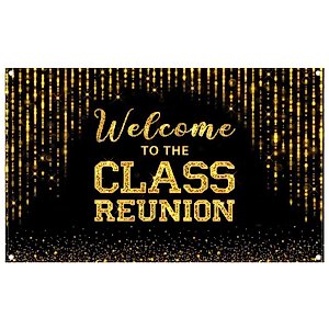 Swepuck 72x43inch Fabric Golden Welcome to The Class Reunion Backdrop 20th 30th 40th Reunion Photography Background School Party Decorations Photo Booth Banner