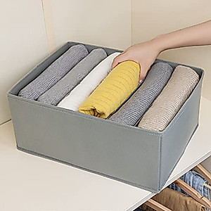 DIMJ Large Wardrobe Clothes Organizer, 6 Cells Large Jeans Organizers, Foldable Clothing Drawer Organizers, Closet Organizers and Storage Bins for Clothes, Jeans, Wardrobe, 2 Packs (Grey)
