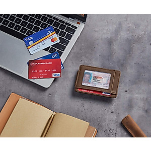 Toughergun Genuine Leather Magnetic Front Pocket Money Clip Wallet RFID Blocking(Coffee)