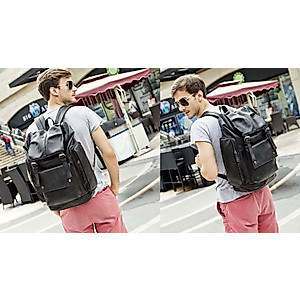 Baosha BP-16 PU Leather Casual Backpack College Backpack Daypack Black