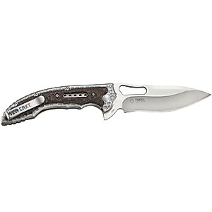 COLUMBIA RIVER KNIFE & TOOL Fossil Folding Pocket Knife: Stainless Steel Plain Edge EDC Folder with Frame Lock, Everyday Carry Folded Knife, with Satin Blade Finish 5470, Silver , brown, grey
