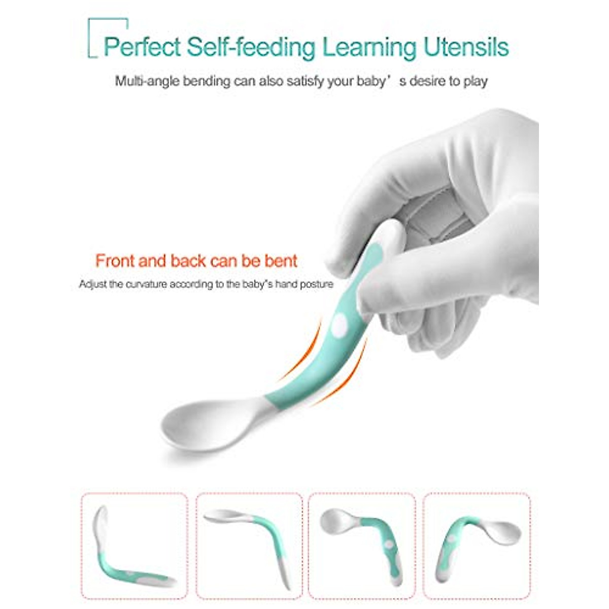 Qshare Baby Utensils Spoons with Travel Safe Case, Toddlers Feeding Training Spoon with Easy Grip and Bendable Function, Perfect Self Feeding Learning Spoons…