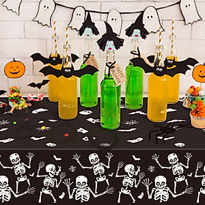 3 Pack Halloween Skeleton Tablecloth, Halloween Tablecloth Party Decorations, Plastic Skull Tablecover Backdrop Background Banner for Halloween Haunted House Party Decoration and Supplies, 54 x108Inch