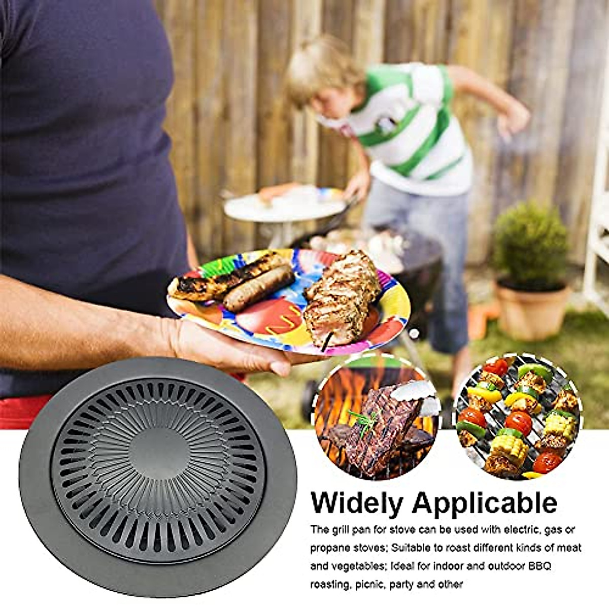 Korean Style Stovetop,Round Iron Stick-Proof Barbecue Plate Tray,Roasting Round Grill Pan for Indoor Outdoor BBQ,Stovetop Plate for Cooking Meat/Vegetable