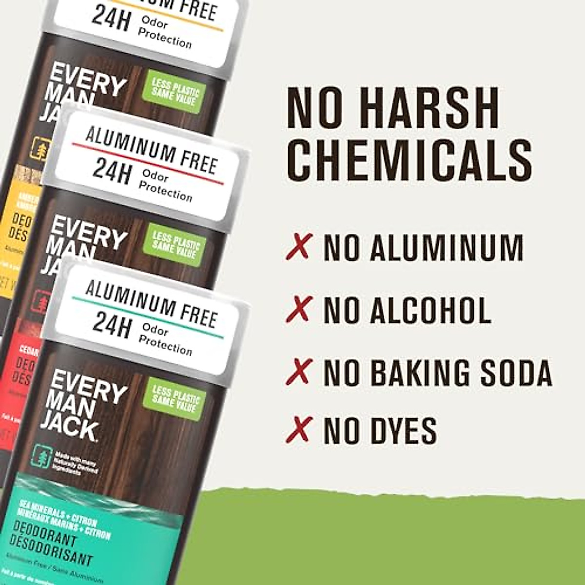 Every Man Jack Men's Deodorant Variety Set - Three Full-Sized Deodorant Sticks with Clean Ingredients & Incredible Scents - Cedar + Red Sage, Amber + Sandalwood, Sea Mineral + Citron - 3 oz (3 Pack)