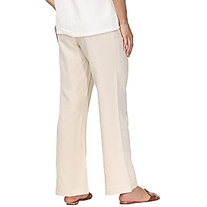 Soojun Women's Casual Linen Blend Elastic Waist Flared Pants, Khaki, XL/29 Inseam