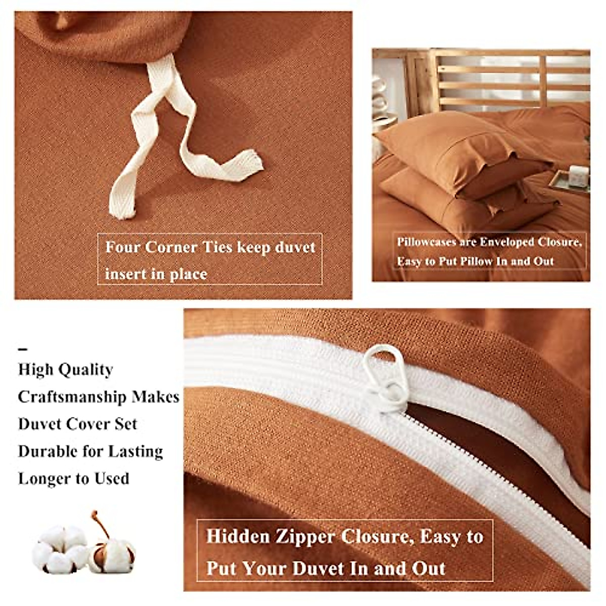 EAVD Modern Style Pumpkin Color Duvet Cover Twin Soft 100% Jersey Knit Cotton Caramel Pumpkin Boho Bedding Set 1 Twin Duvet Cover with 2 Pilllowcases Solid Duvet Cover with Zipper Closure