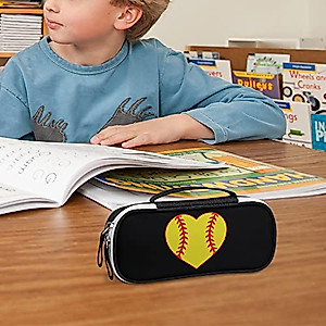 Love Baseball Heart Printed Pencil Case Bag Stationery Pouch with Handle Portable Makeup Bag Desk Organizer