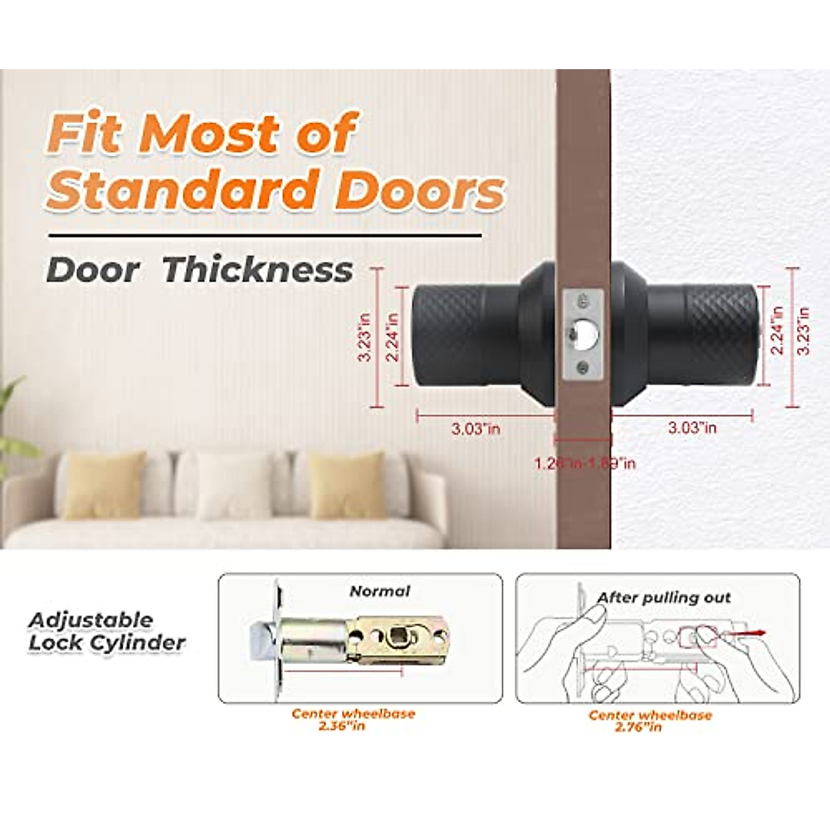 Keypad Door Knob Lock, Keyless Entry Door Lock with Anti-Slip Handle, Auto Lock, Waterproof Electronic Black Door Knob, Safe and Easy Installation for Home, Office, Hotel and Garage