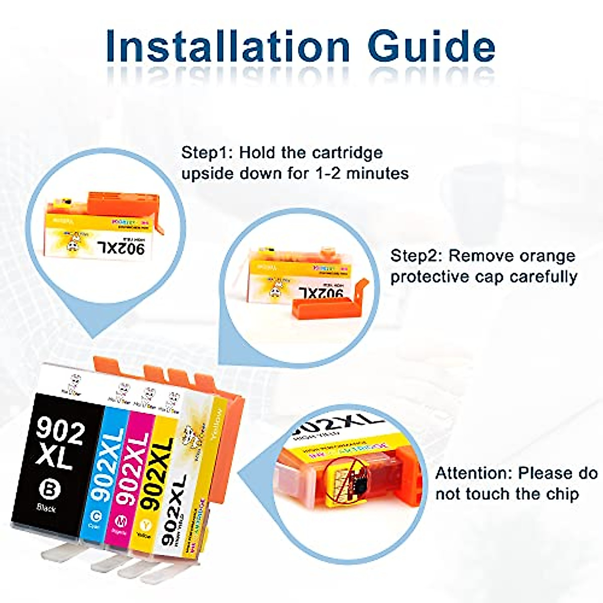 Miss Deer 902XL Compatible Ink Cartridges Replacement for HP 902 XL 902XL Ink Cartridge,Work for HP OfficeJet Pro 6968 6978 6962 6958 6954 6979 6954 Printer(Black,Yellow,Magenta,Cyan)