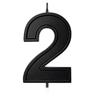 LUTER 2.76 Inch Number Birthday Candles, 3D Diamond Shape Birthday Cake Candles Cake Topper Decoration for Wedding Anniversary Graduation Party Kids Adults (Black)(2)