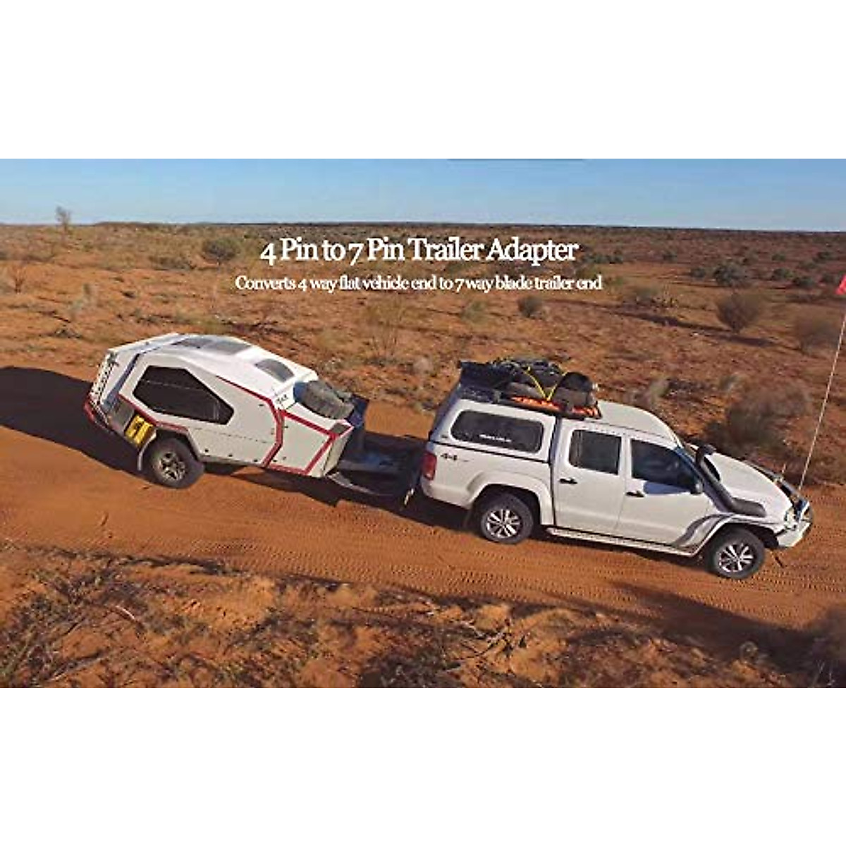 YONHAN 4 Pin to 7 Pin Adapter Trailer Light Adapter 4-Way Flat Truck to 7-Way Blade Reverse Plug Connector with Mounting Bracket for Towing Solutions