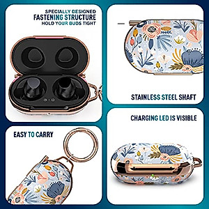 wenew Case Cover for Samsung Galaxy Buds & Galaxy Buds Plus, Protective Hard Case for Women Girls Men with Cute Patterns Clip Keychain LED Visible (Blue)