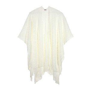 Knit Shawl Wrap for Women - Soul Young Ladies Fringe Knitted Poncho Cardigan Cape(One Size,Cream White Block)