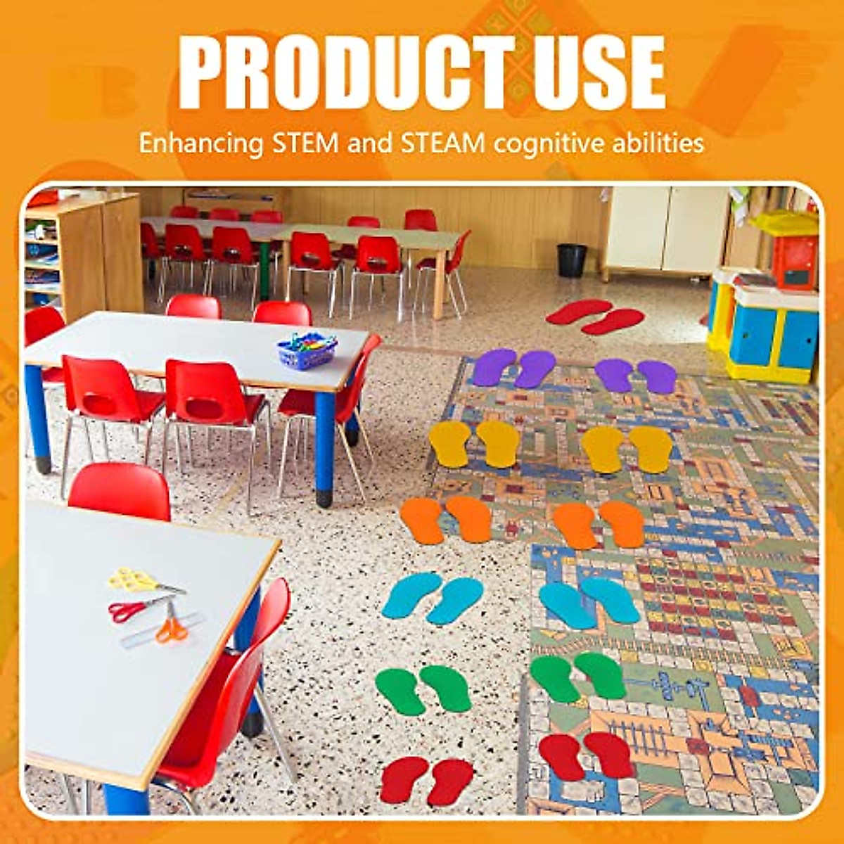 8 Pairs Feet Markers Classroom Markers Colorful Spot Floor Markers Footprint Shaped Non Slip Rubber Carpet Markers for Kids Home School Classroom Physical Education Learning Craft Supplies, 7 Colors