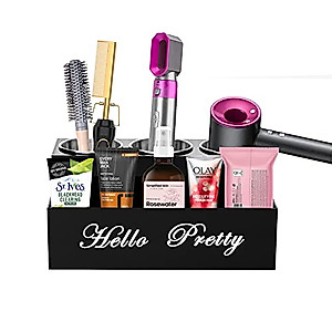 Hair Tool Organizer, Black Acrylic Hair Dryer and Styling Organizer, Bathroom Countertop Blow Dryer Holder, Vanity Caddy Storage Stand for Accessories, Makeup, Toiletries