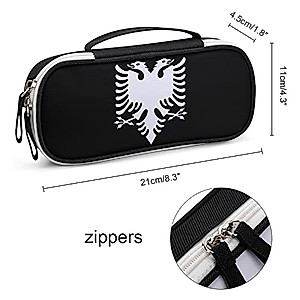 Albanian Eagle PU Leather Pencil Pen Case Organizer Travel Makeup Handbag Portable Stationery Bag