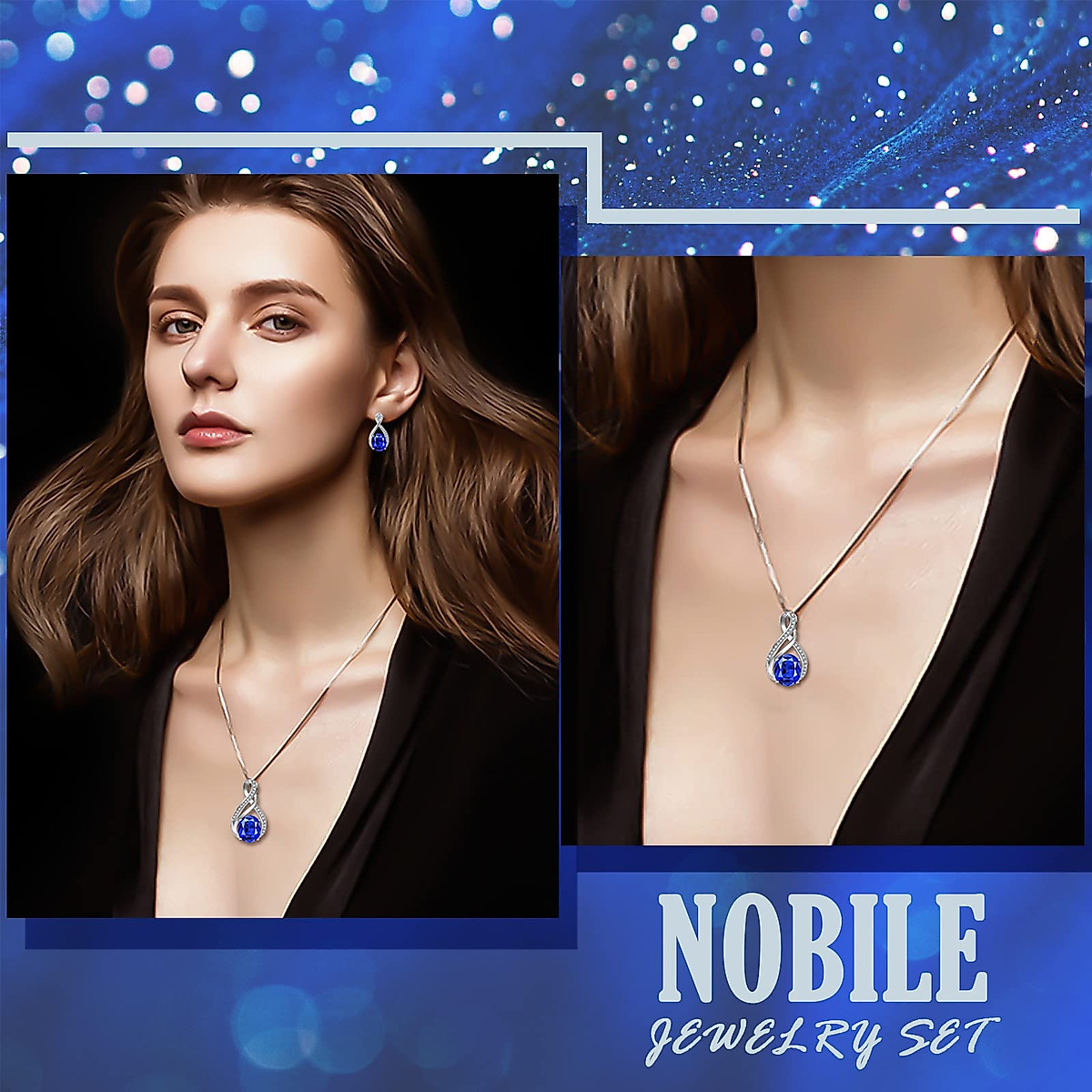 Menton Ezil Fashion Jewelry Charming Nobile Blue Sapphire Jewelry Set For Women 18K White Gold Plated Jewelry Set Bracelet Necklace and Earrings set with september birthstone(Sapphire Blue)