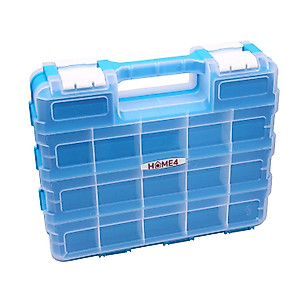 HOME4 Double Sided No BPA Toy Display Storage Container Box - Compatible with Mini Toys, Small Dolls, Tools Beyblade - Heavy Duty Organizer Carrying Case - 34 Adjustable Compartments (Blue)
