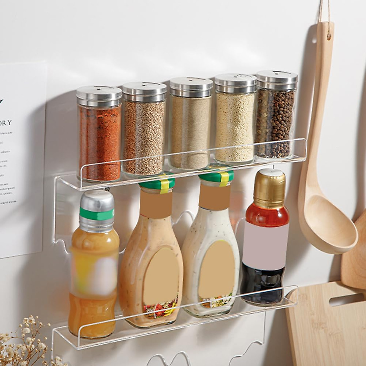 Cabilock 2pcs Acrylic Floating Shelves, Wall Mounted Bookshelf Cosmetic Rack Transparent Hanging Shelves Small Clear Shelf Goblincore Room Decor for Bedroom Living Room Bathroom Office