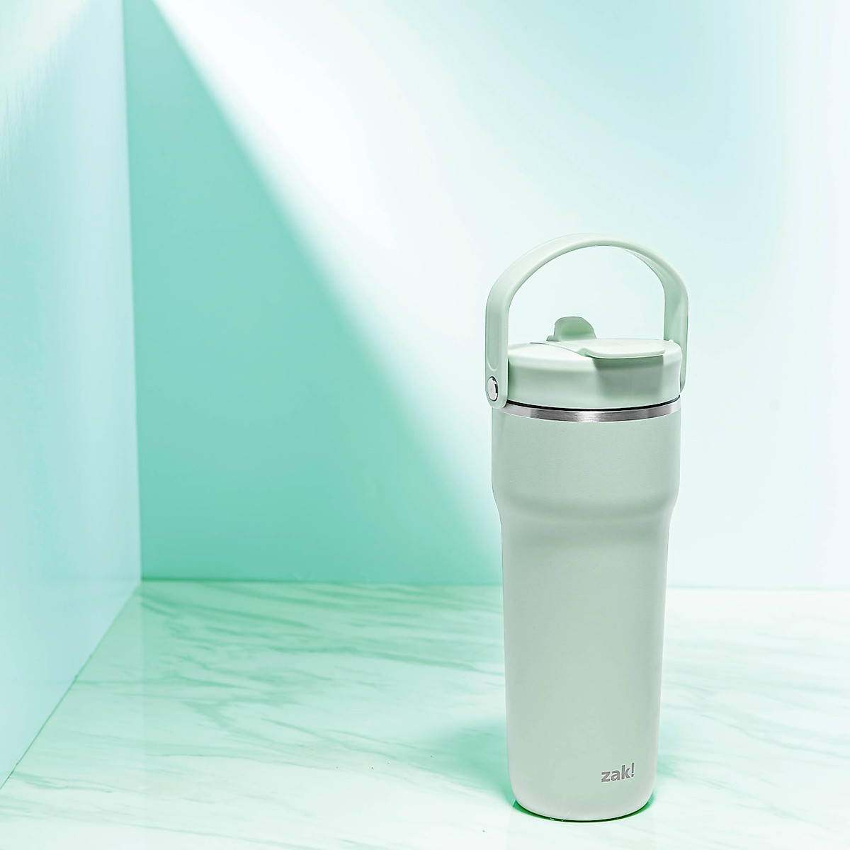 Zak Designs Harmony 2-in-1 Coffee Tumbler for Travel or At Home, 30oz Recycled Stainless Steel is Leak-Proof When Closed and Vacuum Insulated with Handle (Icicle Mint Green)