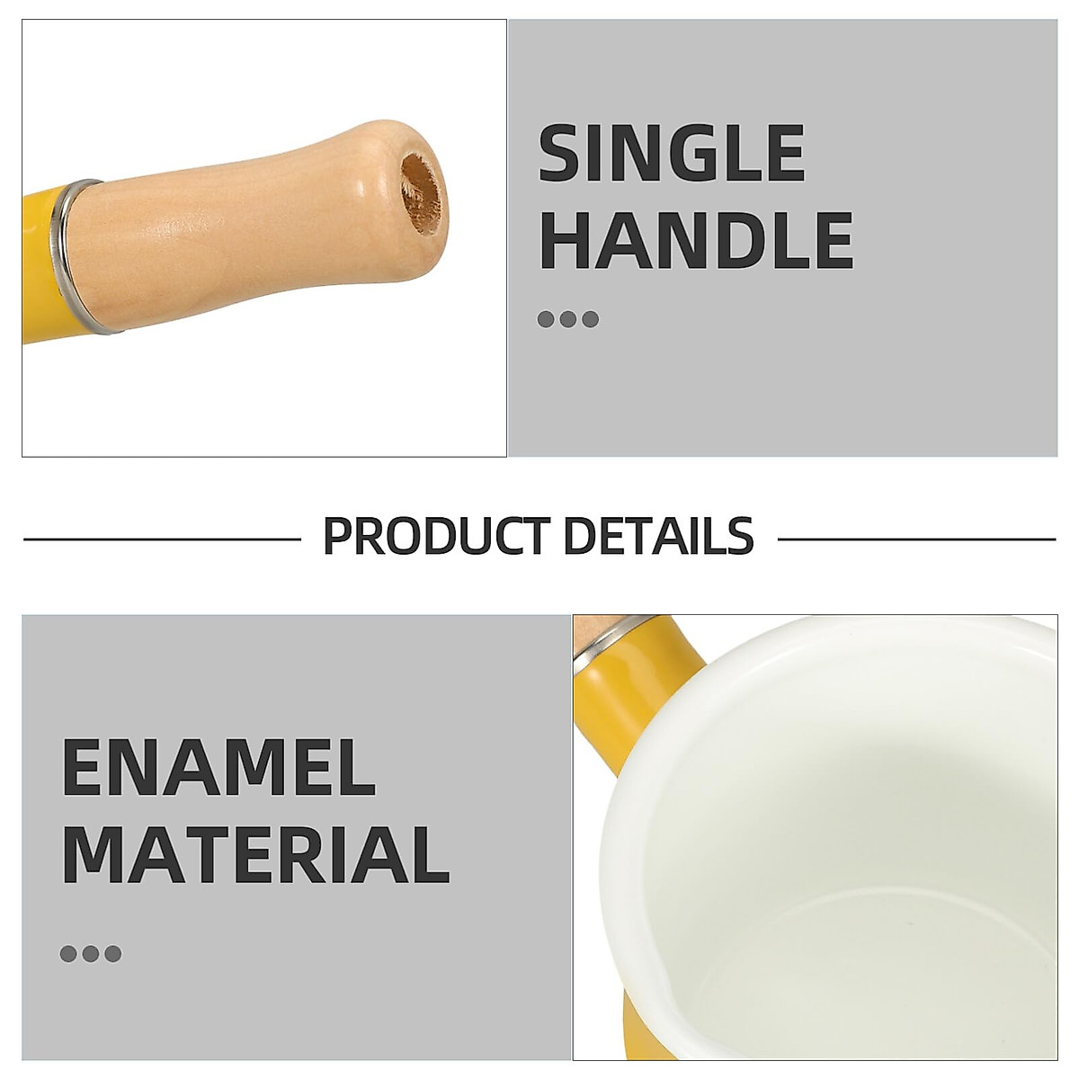 HOLIDYOYO Enamel Milk Pan Sauce Pan Butter Warmer Noodle Bowl Ceramic Mini Cooking Pot with Wood Handle for Noodle Butter Coffee Baby Food