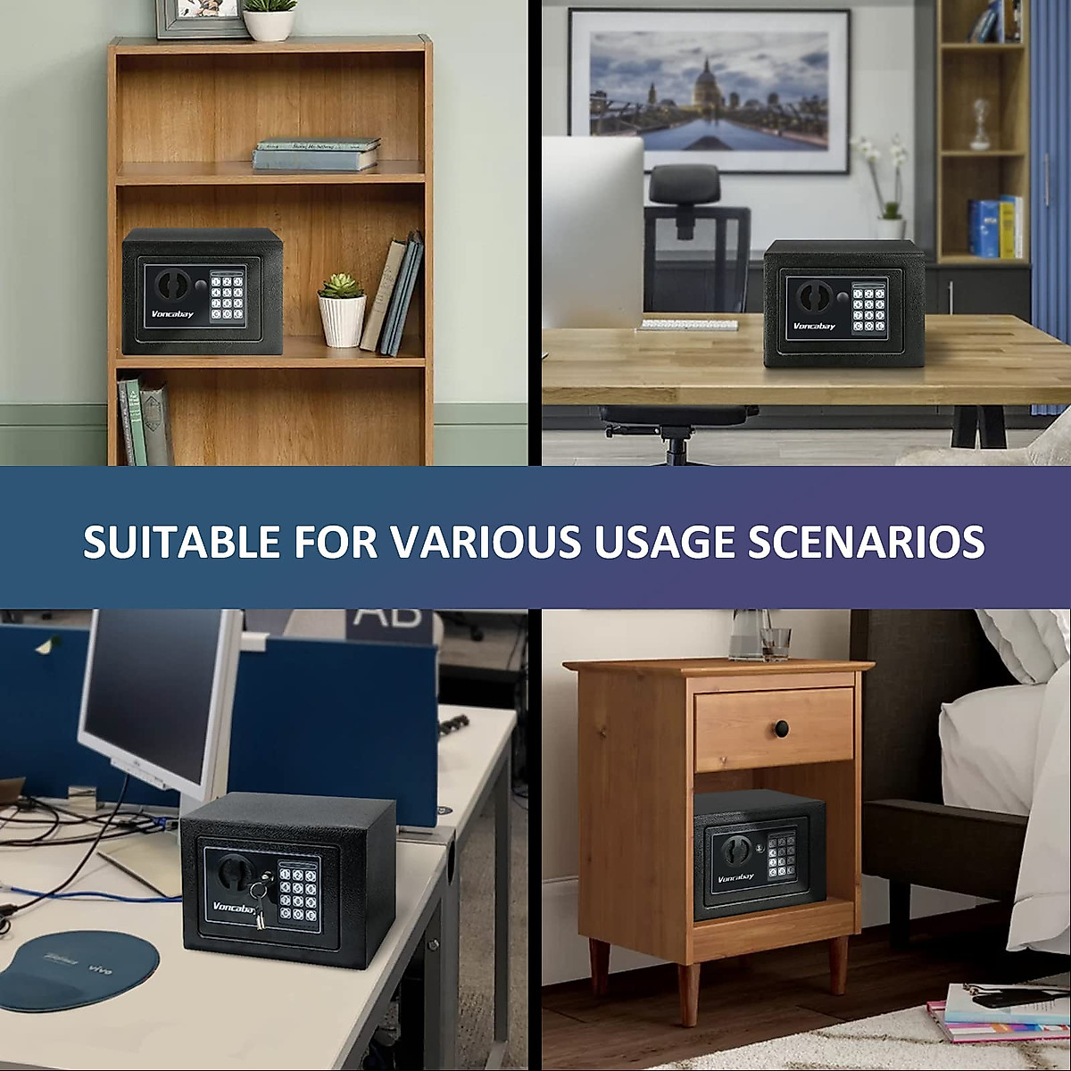 Voncabay Money Safe Box for Home with Sensor Light & Fireproof Money Bag for Cash Safe, Security Safe Box for Money Safe with Keys & Pass Code, Lock Box Fireproof Safe with Digital Keypad