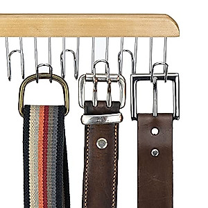 HANGERWORLD Wooden Belt Hanger for Closet with 12 Hooks - Jewelry, Tie and Belt Organizer Rack