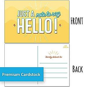 50 Hello Postcards - Bulk Postcards for Kids, Friends, Students, Teacher and More - Say We Miss You, Thinking of You, Thank You, Happy Birthday, Just a Note to Say Hi, Welcome, Summer Camp Greetings - Blank 4x6” Post Cards Pack