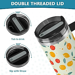 linqin Yellow Red Fruits Vacuum Insulated Tumbler Leak-proof Lid and Straw 40 oz Stainless Steel Water Bottles Reusable Extra Large Coffee Mug for Women Men Him Her
