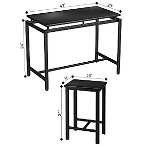 LinkRomat Dining Room Table Set, Bar Dining Table Set for 4, Industrial Kitchen Table with 4 Square Stools, 5 Piece Height Pub Dinner Table Set for 4, Bistro Table and Chairs for Small Spaces, Black