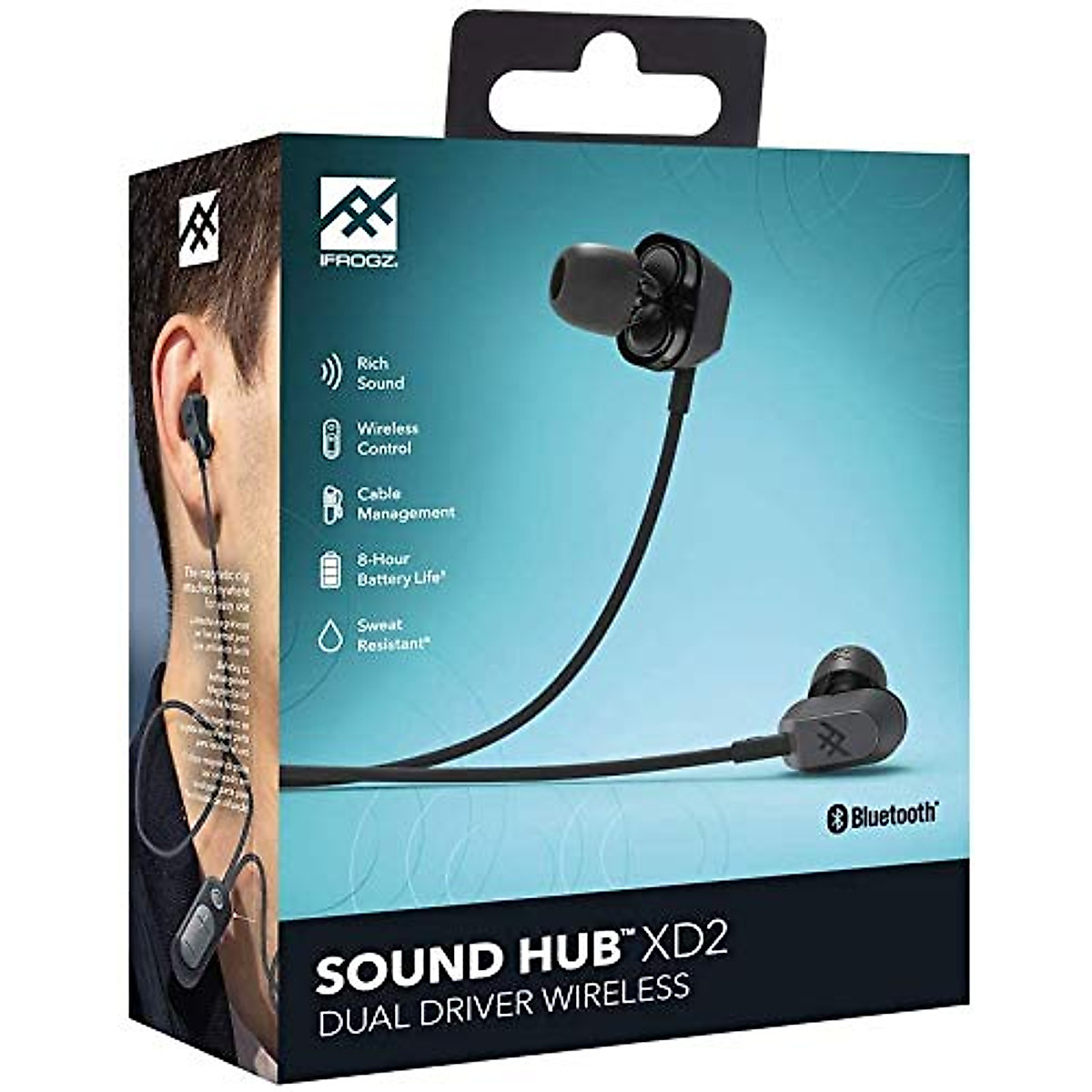 iFrogz Sound HUB XD2 Black Wireless Bluetooth Headset - Sweat Resistant -EQ Rich Sound Setting- with Car Adapter (Retail Packing)