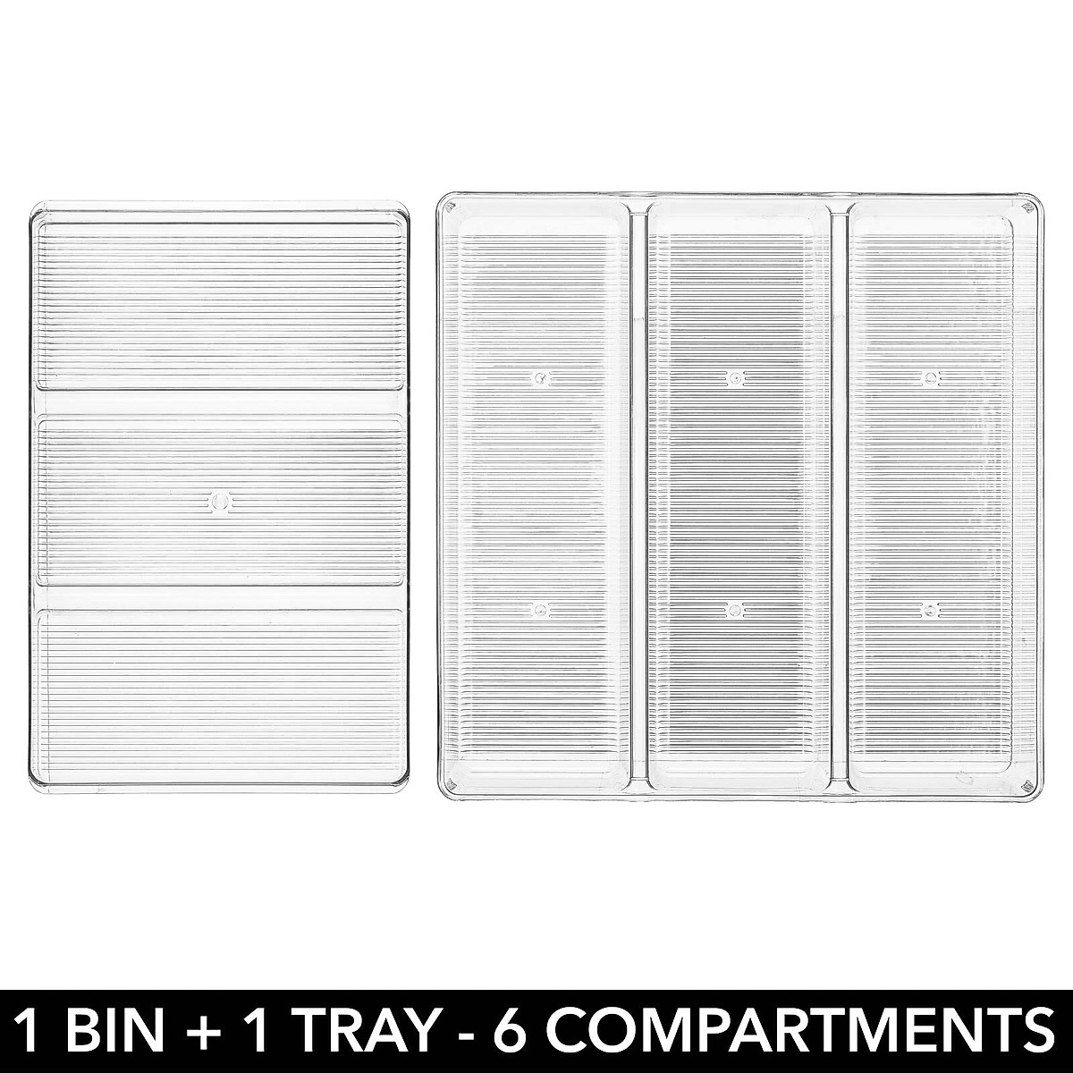 mDesign Plastic Kitchen Drawer Organizer Tray Set - Horizontal Storage Bin for Organizing Cutlery, Flatware, Silverware, Utensil, and Appliances - 12" Long - Ligne Collection - Clear