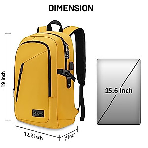 Mancro Travel Laptop Backpack, 15.6 in Anti Theft Backpack for Women Men with USB Charging Port, Water Resistant Computer Backpack Backpack Gift, Yellow