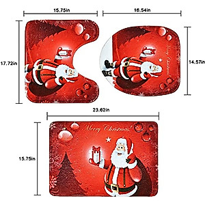 BLEUM CADE 4 Pcs Merry Christmas Shower Curtain Sets with Non-Slip Rugs, Toilet Lid Cover, Bath Mat and 12 Hooks Santa Xmas Tree Ball Snowflake Waterproof Shower Curtain for Christmas Decoration
