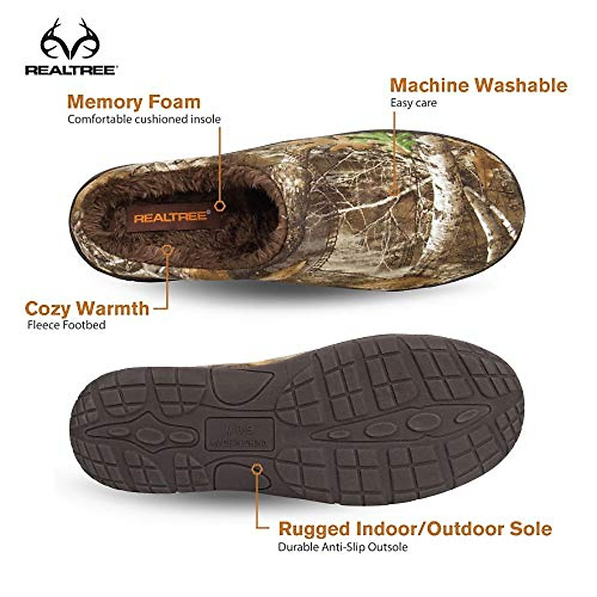 Realtree Men's Clog Slipper House Shoe with Memory Foam Indoor/Outdoor Sole, Camo, Medium