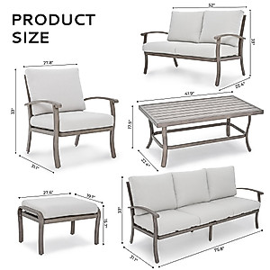 LUXIJOY Aluminum Patio Furniture Set 7 PCS, Sectional Loveseat 3 Seat Sofa Couch and Armchairs with Cushion and Ottomans, Outdoor Conversation Set with Coffee Table for Pool Yard Deck, Grey