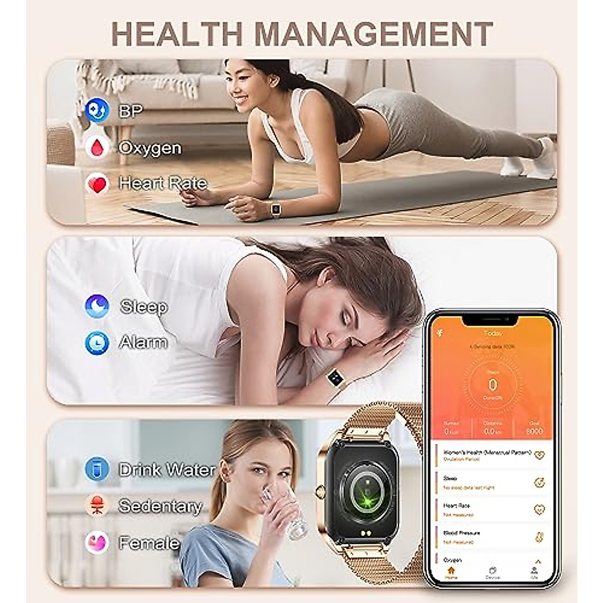 Iaret Smart Watch for Women (Call Receive Dial), Smart Watches for Android iOS Phones Smartwatch with AI Voice Control Heart Rate Sleep Monitor Pedometer Waterproof Activity Tracker