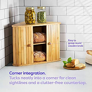 Klee Wooden Bread Box | Bamboo Bread Holder | Corner Bread Keeper Storage Box, Fully Assembled