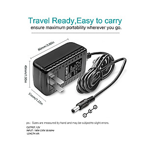 12V AC/DC Charger Power Cord Compatible for Seagate Freeagent Goflex, Backup Plus SRD0SD0, WD Western Digital, Elements Desktop, Fantom Drives, WD_Black D10, Avolusion PRO-5X External Hard Drive