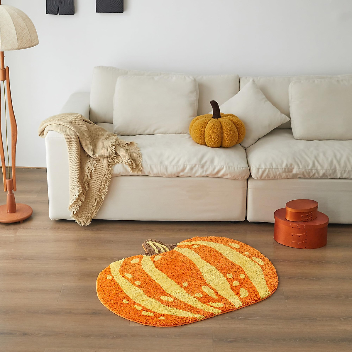 stitchworn 3.5x3ft Tufted XLarge Pumpkin Rug, High Pile Absorbent w/Nonslip Backing, Autumn Fall Halloween Decor for Home, Bathroom, Bedroom, and Living Room