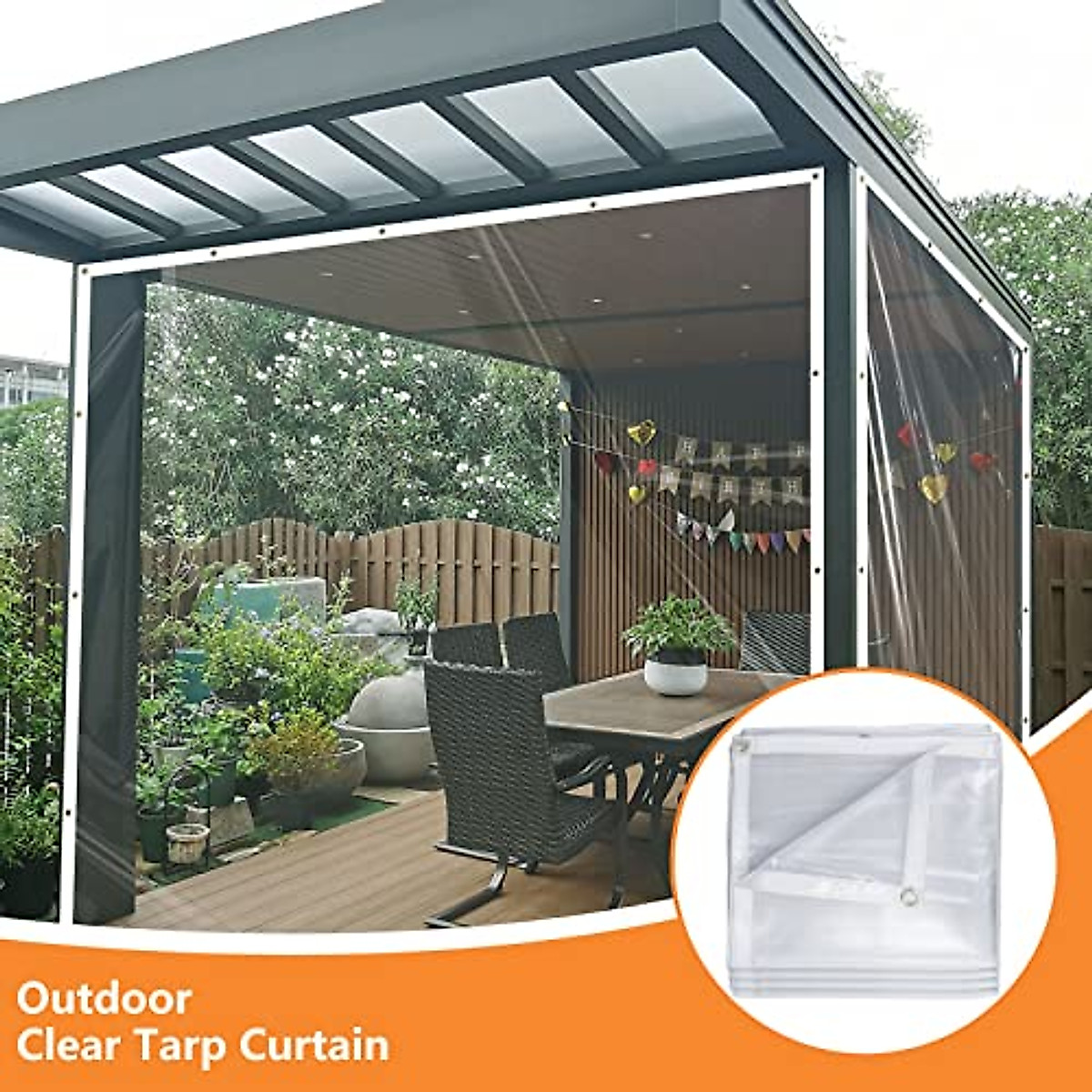 Tubtoken Clear PVC Tarpaulins 8 x 10 FT,20 Mil Heavy Duty Waterproof Wind-Proof Transparent Vinyl Tarp for Patio Pergola Garden Canopy Rainproof Anti-Tear PVC Thick Cover with Grommets(8 x 10 FT)