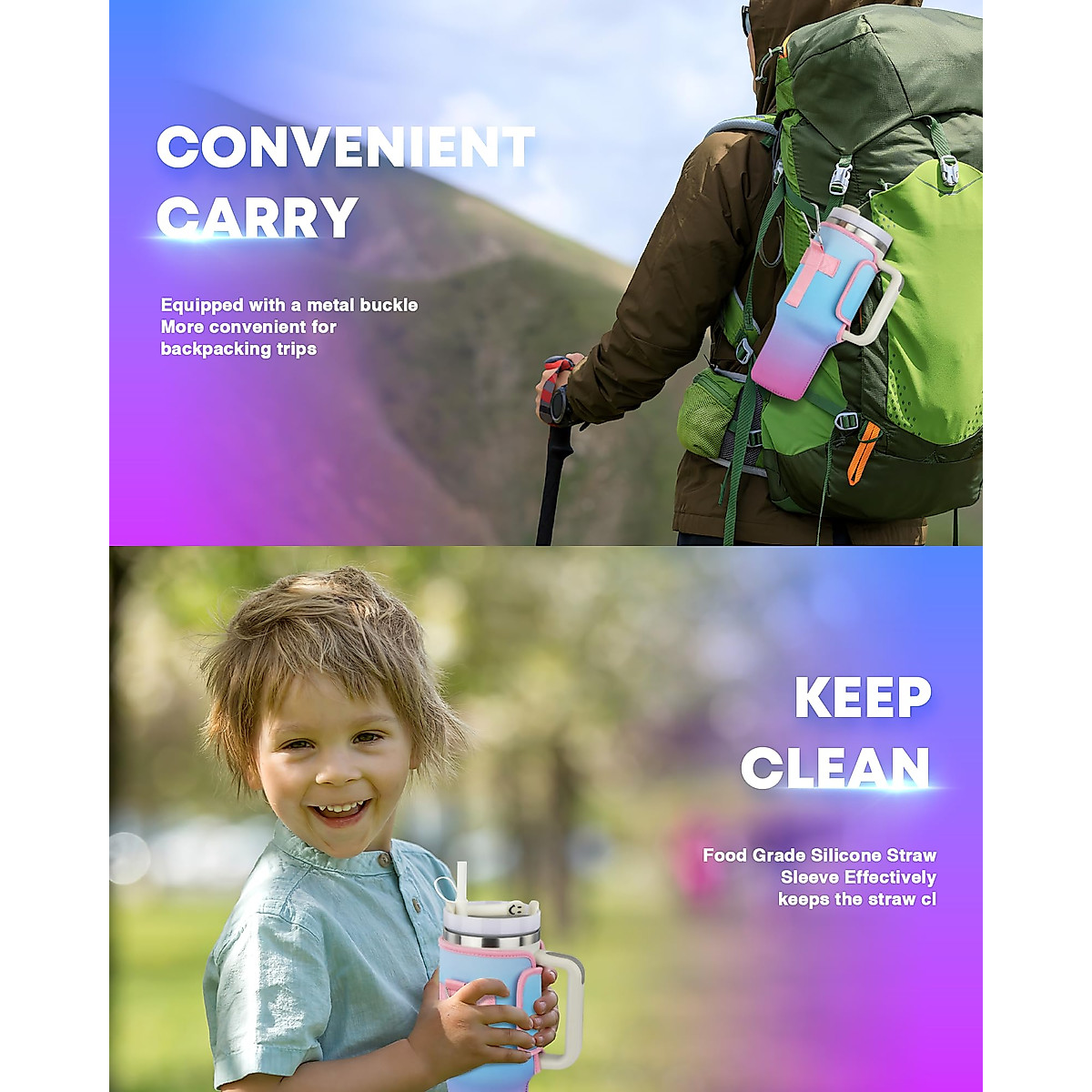 Water Bottle Holder for Stanley Cup with Strap,Tumbler Accessories for Stanley 40 oz,Anti Drop and Leakage,Suitable for Sports and Outdoor Use（Hydrangea）(Cup Not Included)