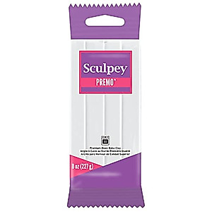 Sculpey Premo Polymer Oven-Bake Clay, White, Non Toxic, 8 oz. bar, Great for jewelry making, holiday, DIY, mixed media and home décor projects. Premium clay Great for clayers and artists.